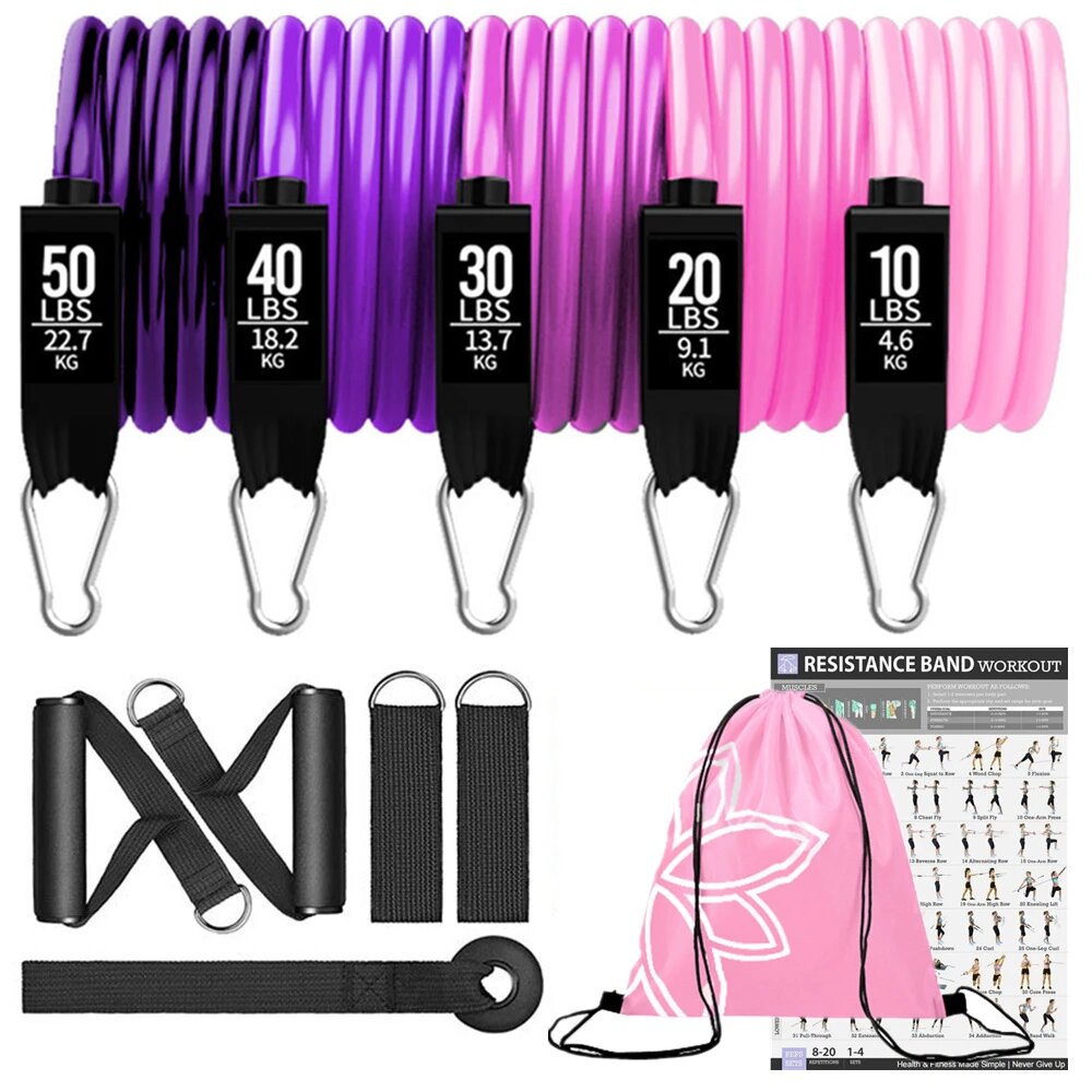 Резинки для фитнеса 11 шт. Розовый, SET D-150LB-11PCS