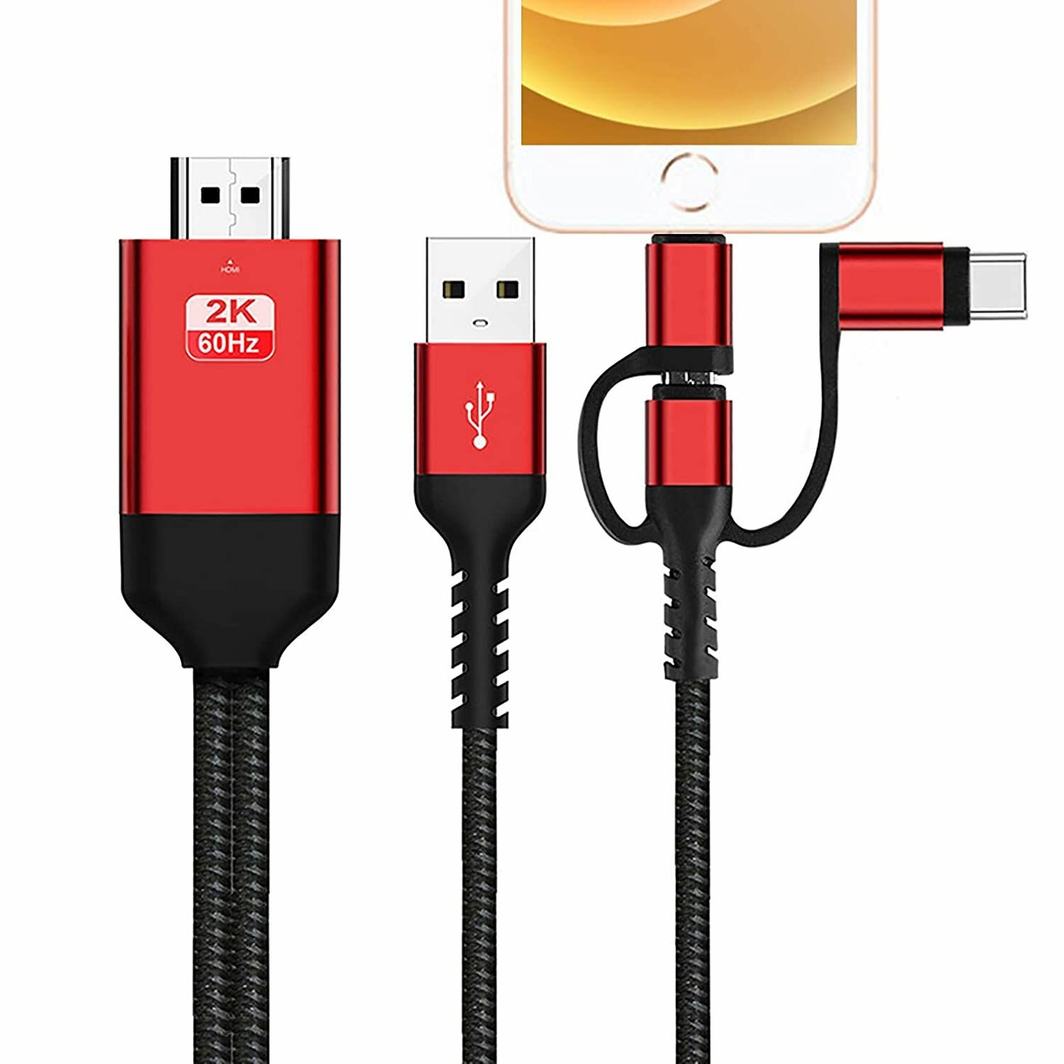 Кабельный Адаптер HDMI, Тип C / Micro Usb / Mhl, Используется Для Подключения Мобильного Телефона К Зеркалу Hdmi, Используется Для Подключения К Телевизору / Проектору /монитору С Разрешением 1080p