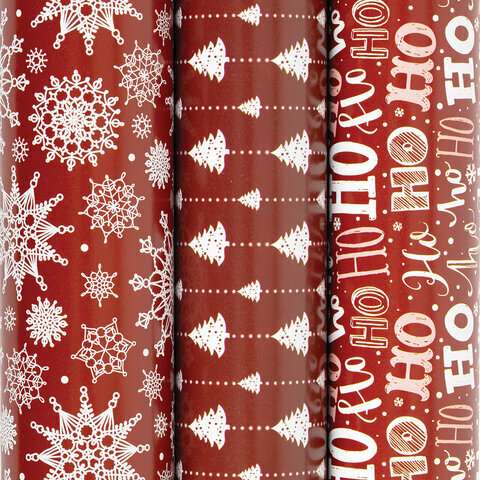 Бумага упаковочная новогодняя набор 3 шт, "Red Collection", 70х100 см, 3 дизайна, золотая сказка, 592057