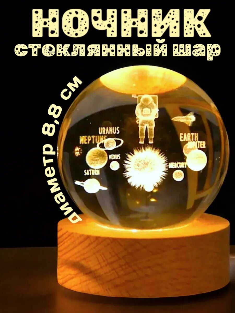 Ночник светильник шар стеклянный галактика 3Д