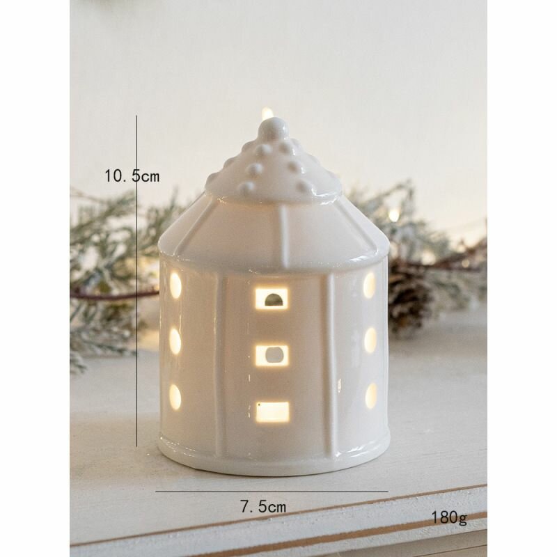 Декоративный домик с подсветкой, фарфоровый новогодний декор, ручная работа, уютный ночник, праздничное украшение интерьера, элегантный подарок