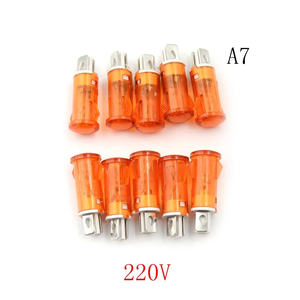 Индикаторные лампы оранжевые A7 220V 10 шт.