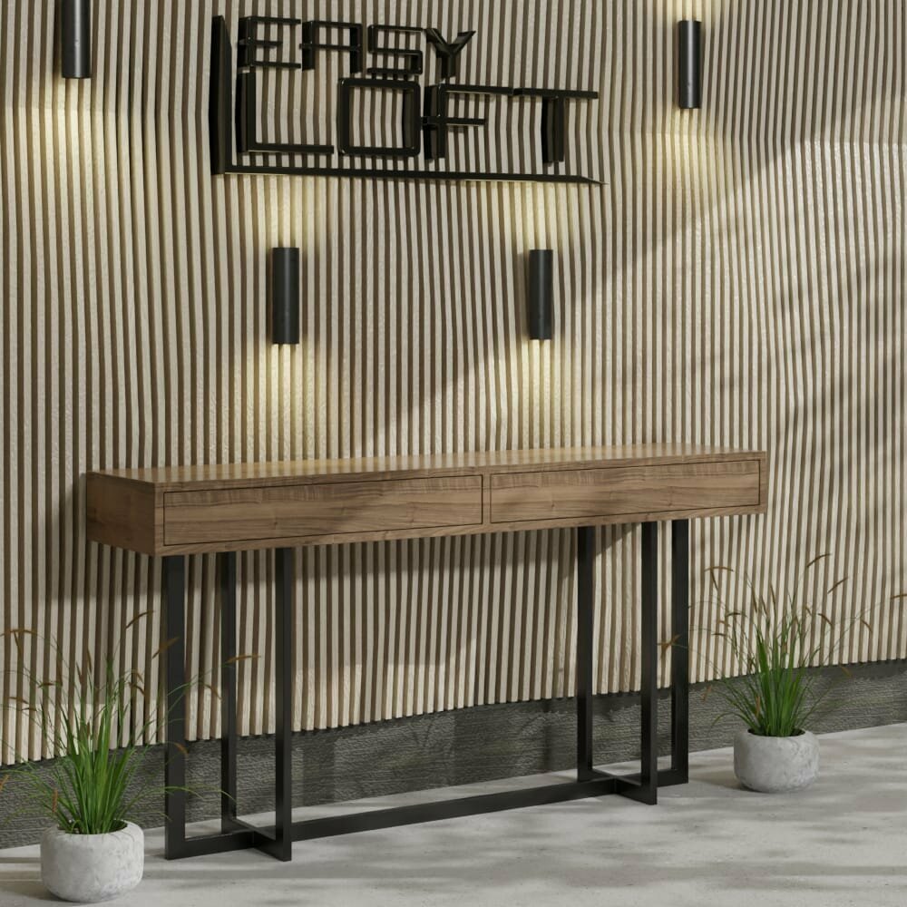 Консоль "EasyLOFT" в стиле лофт из массива дуба, для гостиной, с размерами 120х30х80 см