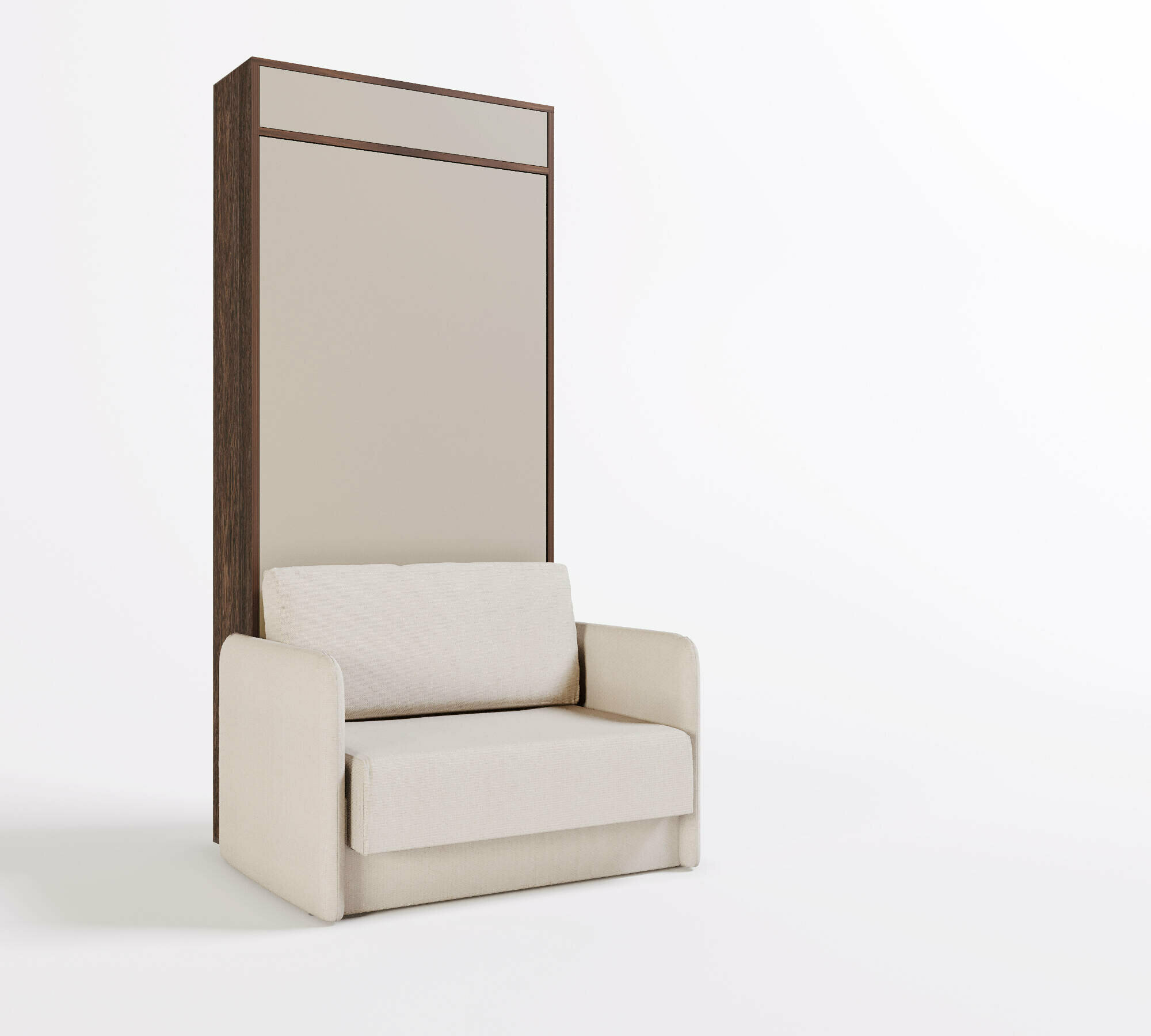 Шкаф кровать-трансформер с диваном Летто Пуф 900 с антресолью, узкими подлокотниками и нижней планкой Лайт Космо