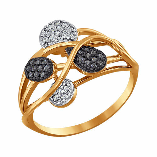 Кольцо широкое, красное золото, 585 проба, родирование, фианит