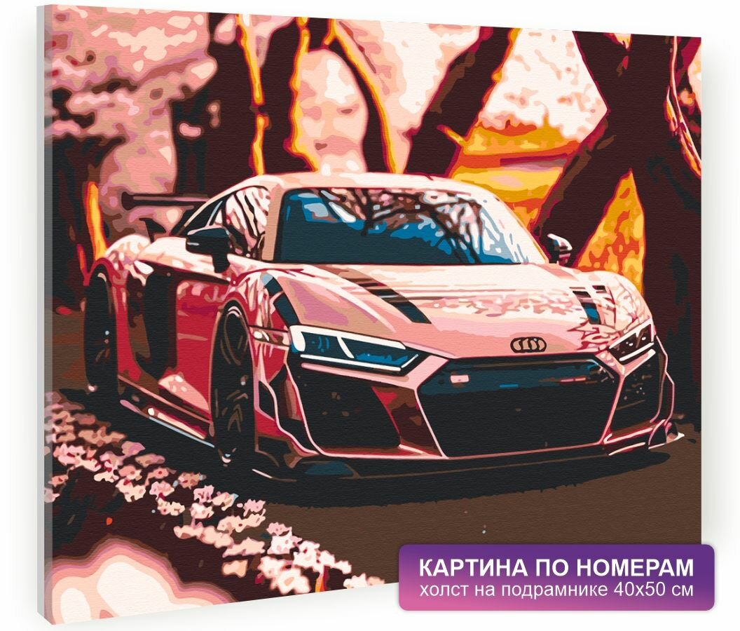 Картина по номерам на холсте с подрамником 40х50 см. Автомобиль, машина. "Audi R8, ауди ", арт. 5387/