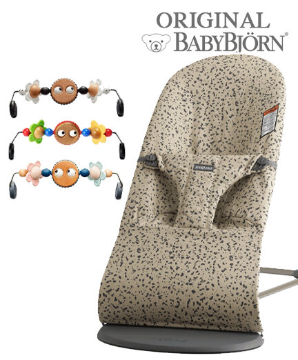 Детский шезлонг BabyBjorn Bliss Cotton с игрушкой "Веселые глазки разноцветная" dark grey 0060.38