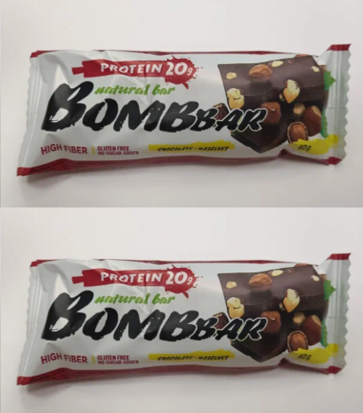 Батончик Bombbar с высоким содержанием протеина, Шоколад-фундук, 60 гр, 2 шт