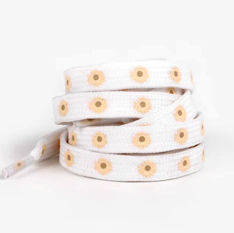 Спортивные шнурки "Цветочки" / Бело-желтый / 1 пара шнурков / 120 см