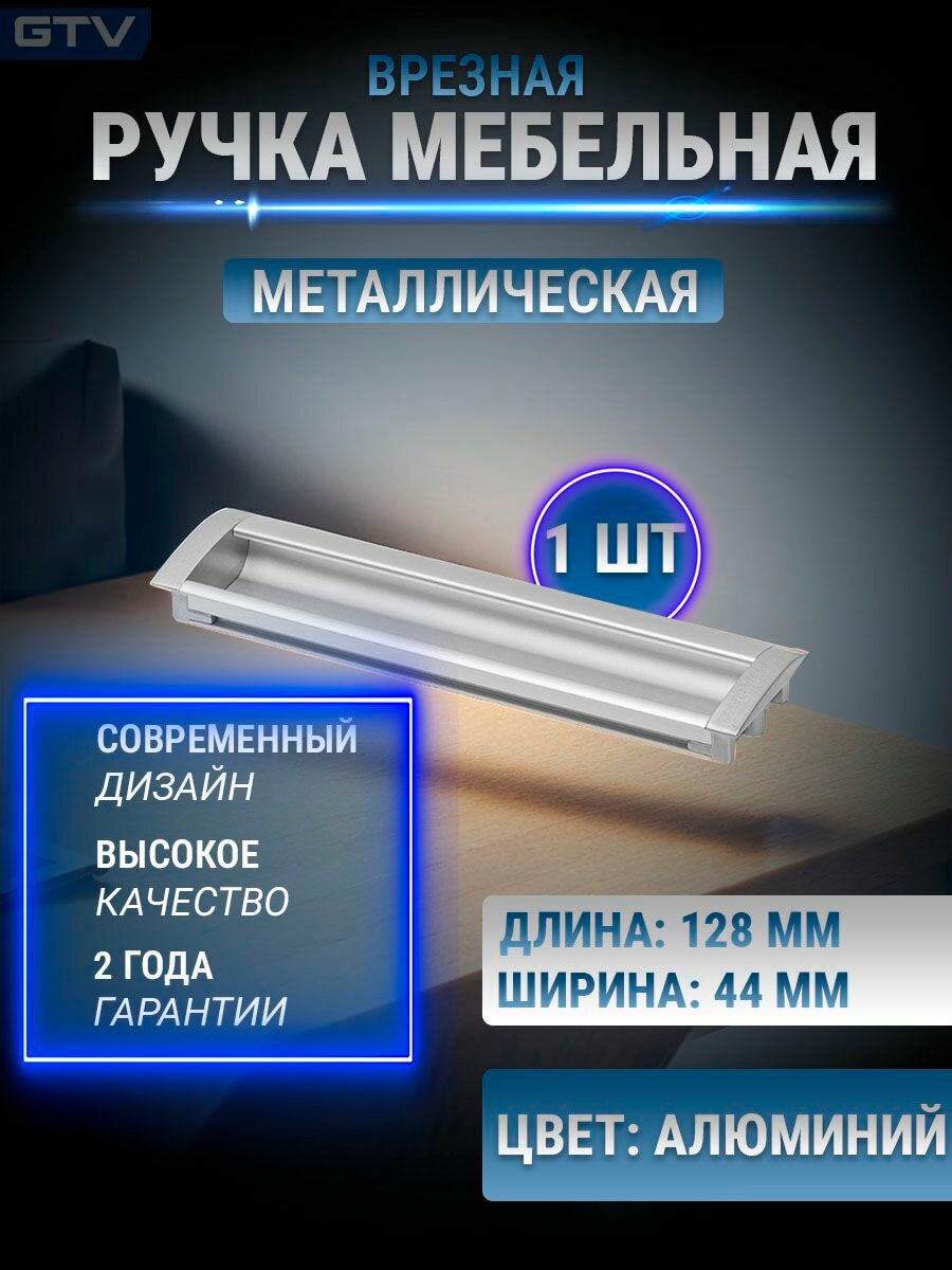 Ручки для мебели на кухню врезные 128 мм металлические 1 шт
