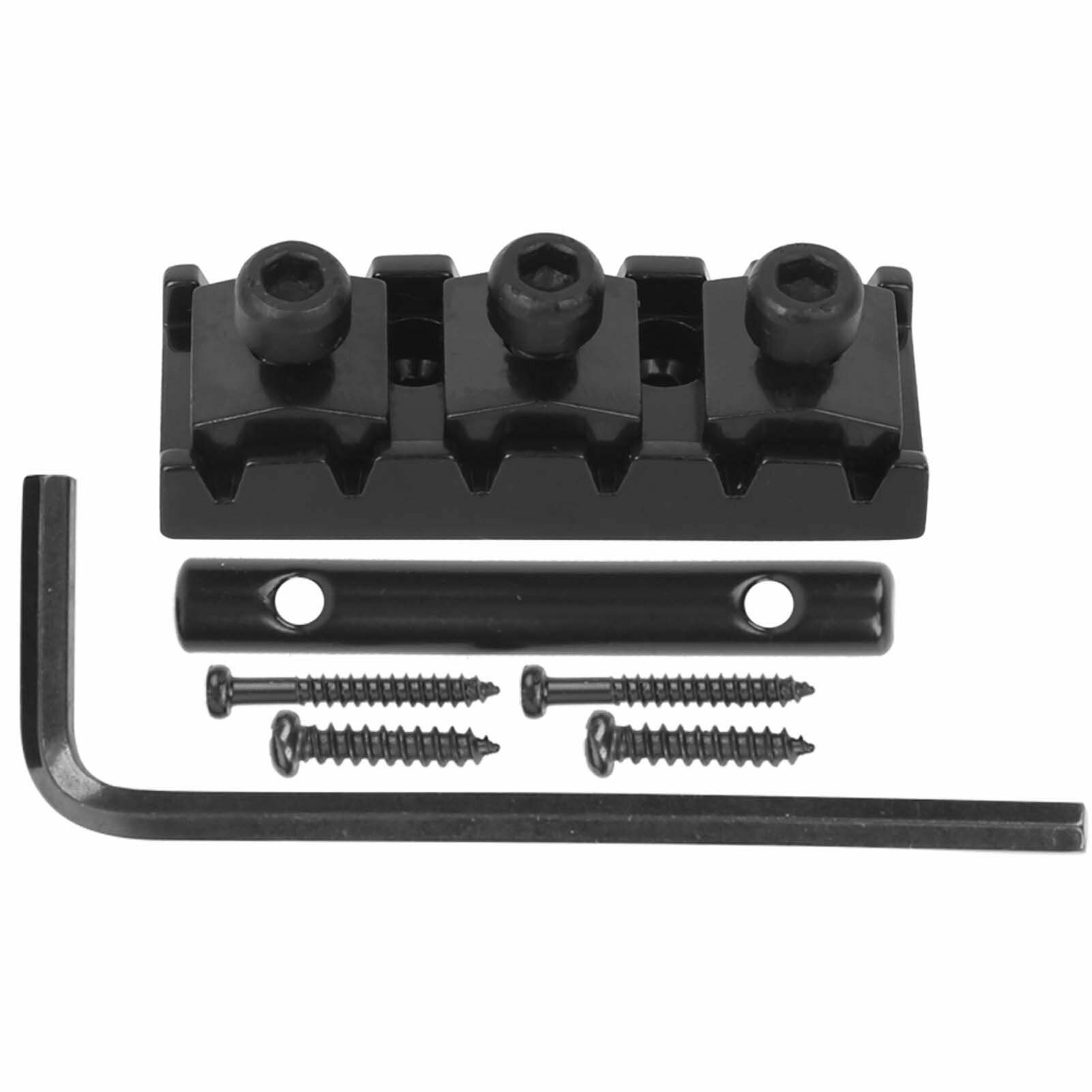 Гайка для фиксации струн электрогитары с винтом крепления головки грифа и шестигранным ключом для замены, черная (GE99)