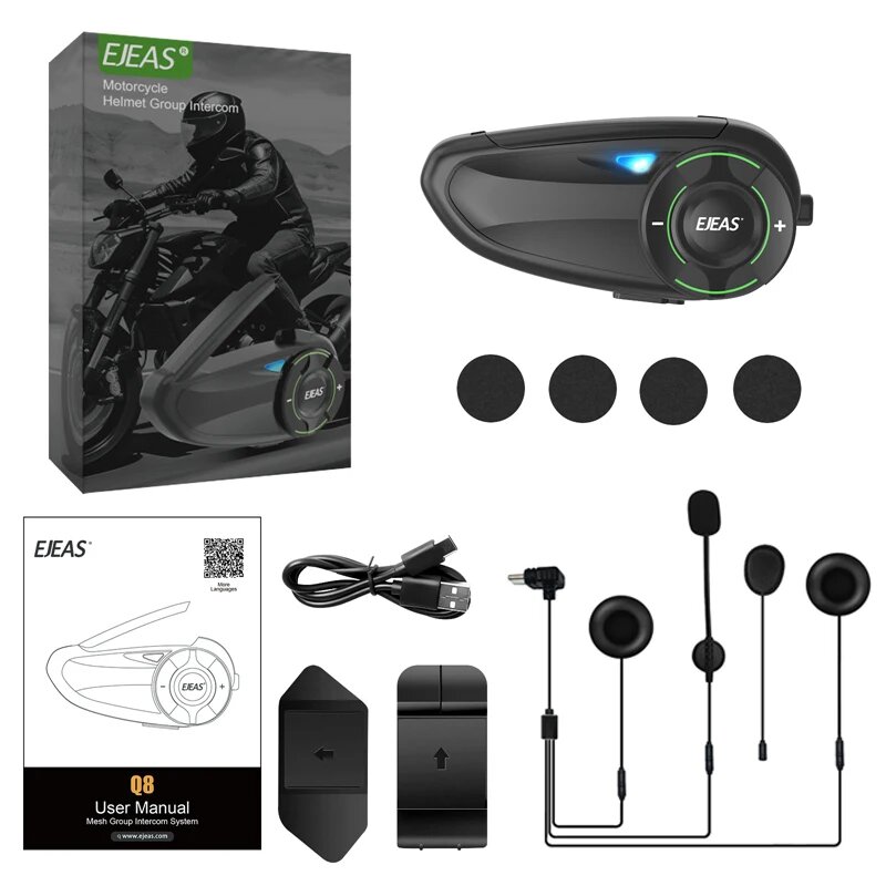 EJEAS Q8 мотоциклетный домофон для шлема, 1pcs no ECU