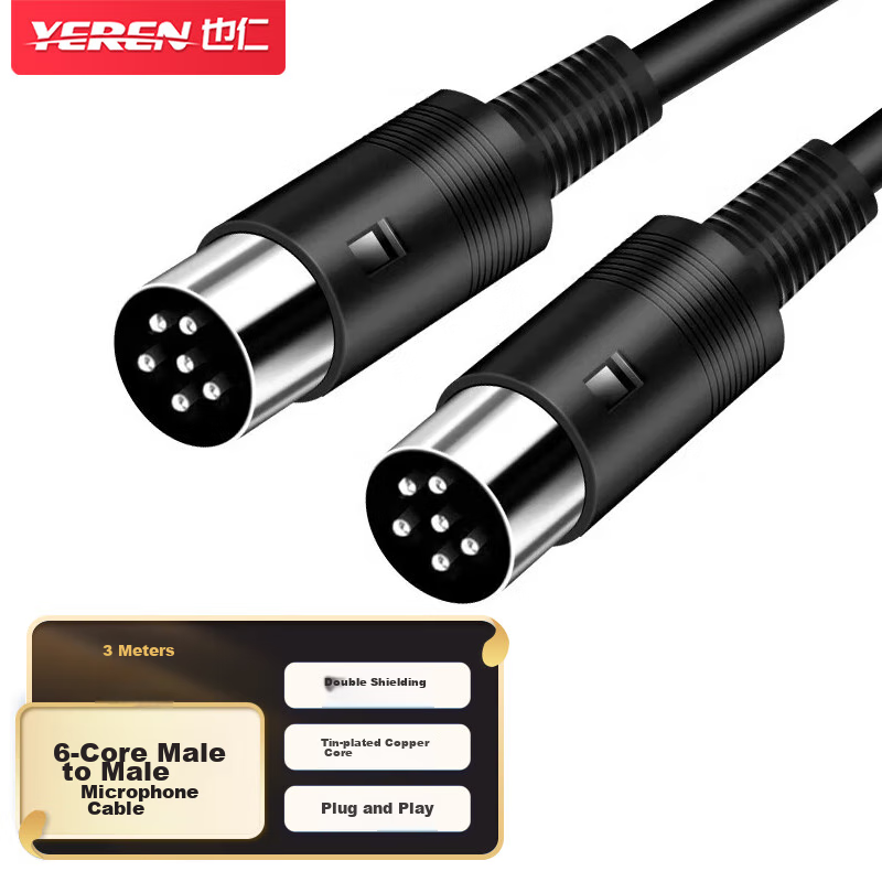 Yeren Hand-Held Microphone Cable, Male to Male, 6-Pin 6-Core Conference Microphone Extension Cord, 3 Meters, YR-SL604