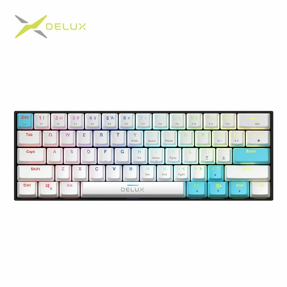 Игровая клавиатура механическая, DELUX KM36, RGB 60% 61, Outemu Blue, Английская клавиатура, черный