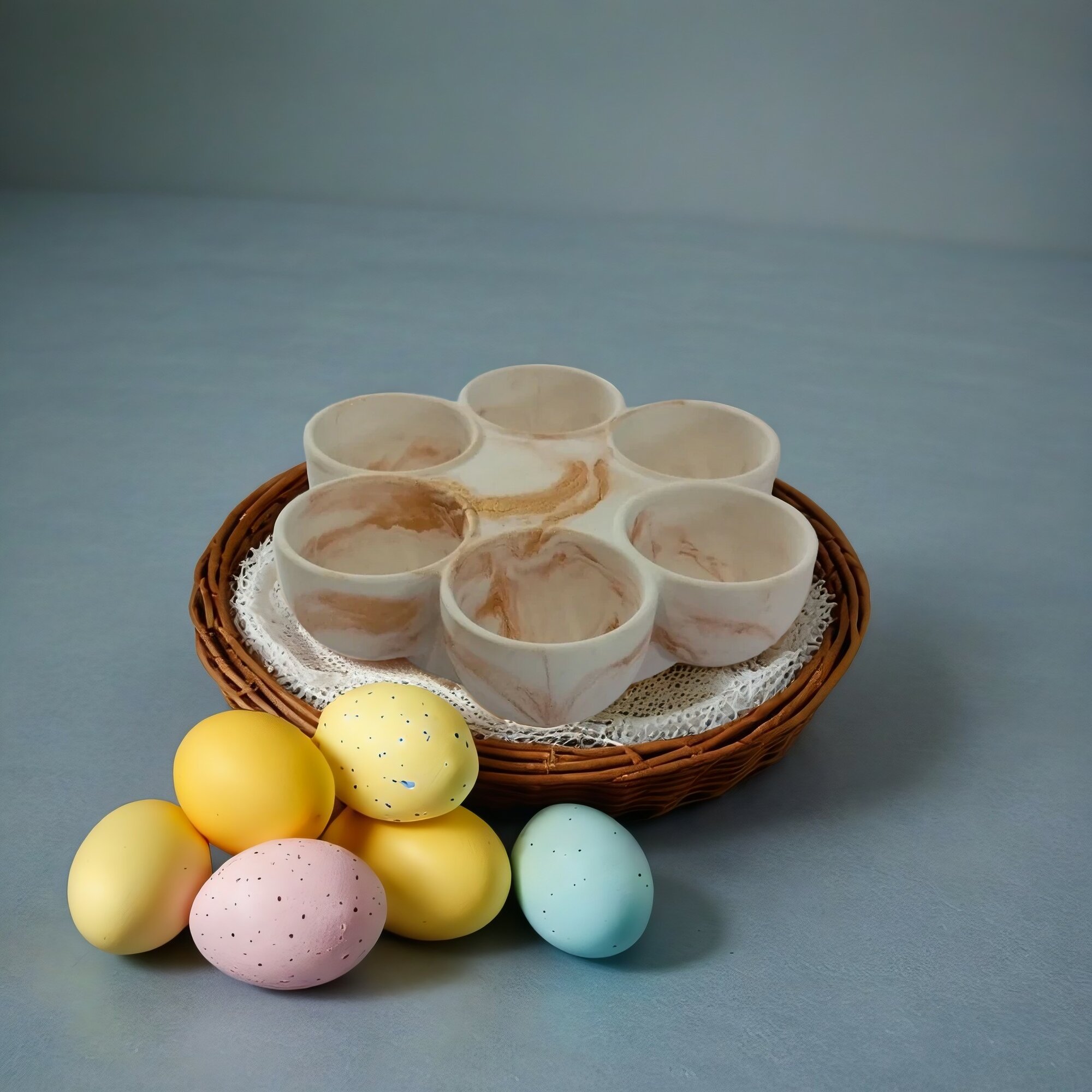 Подставка для яиц, гипсовая, круглая, белая с золотом, для пасхального декора