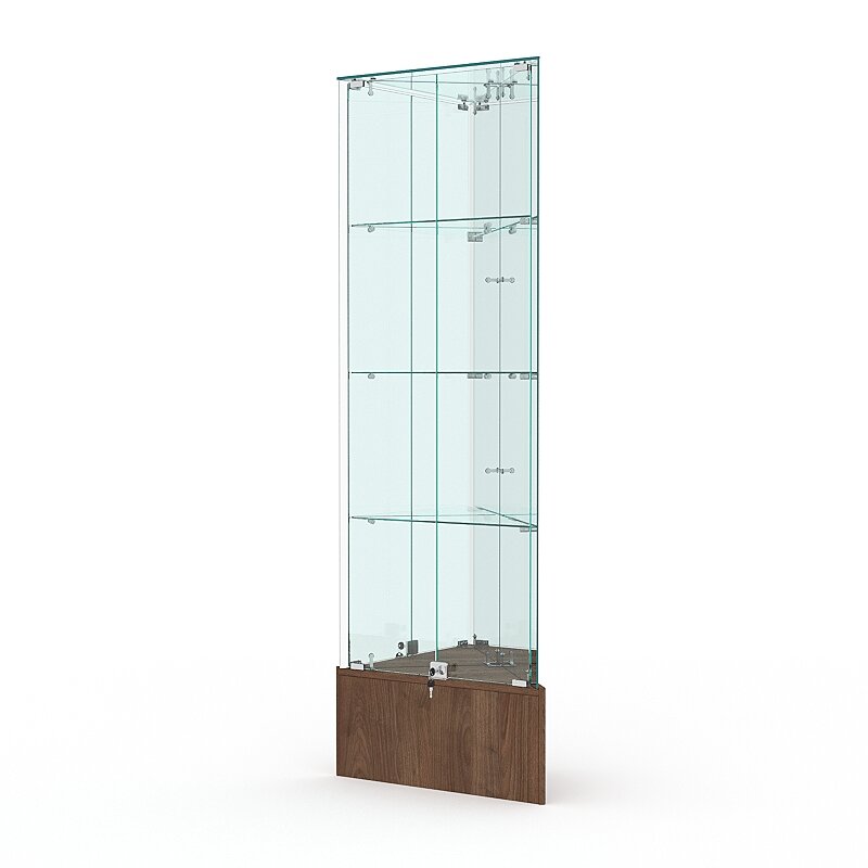 Витрина стеклянная "истра" угловая №12-У трехгранная (с дверками, бока - зеркало), Орех