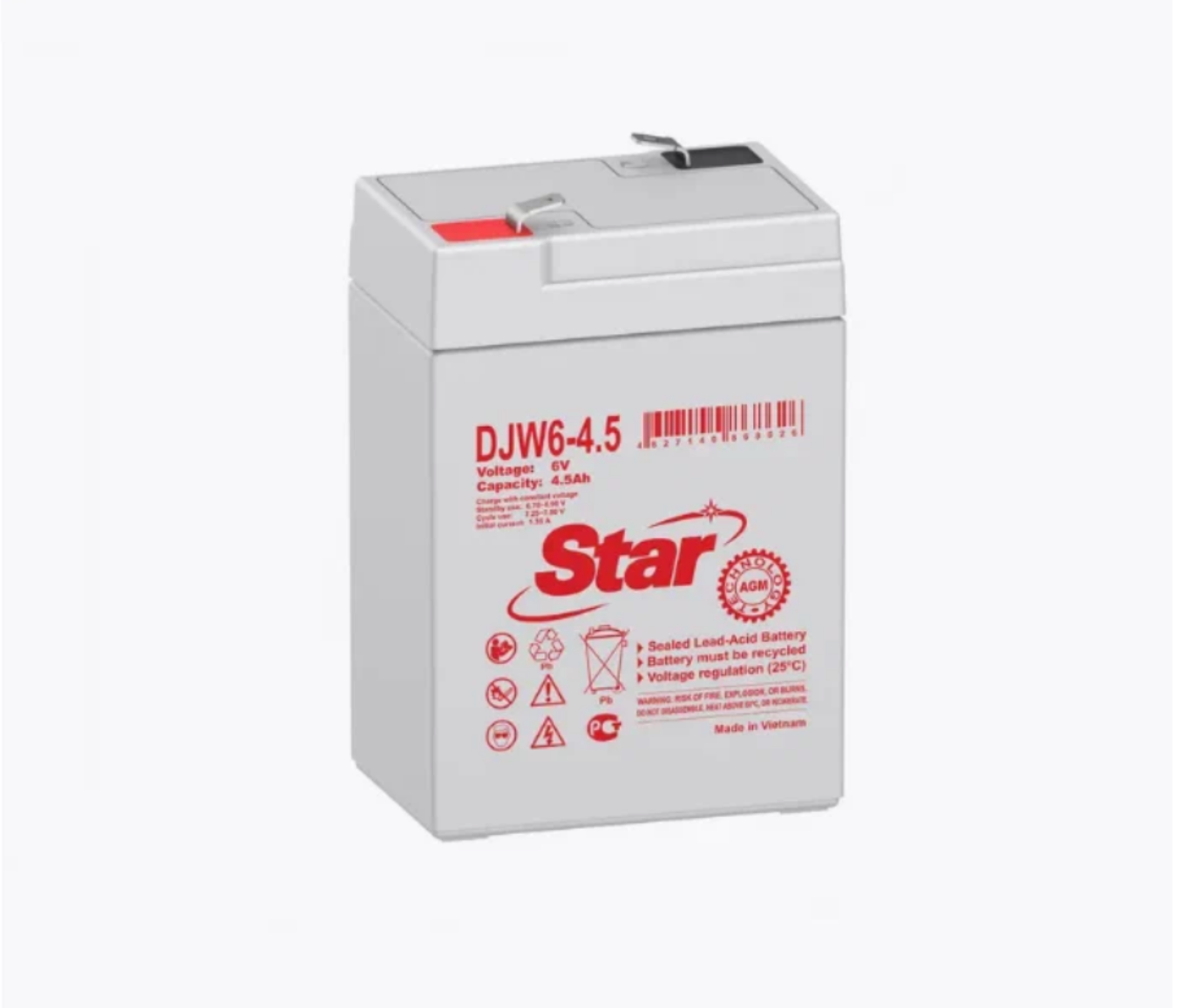 Свинцово-кислотный аккумулятор STAR DJW6-4.5 (6 В, 4.5 Ач), тип клеммы: FASTON F1 (зажим) 4,75 мм