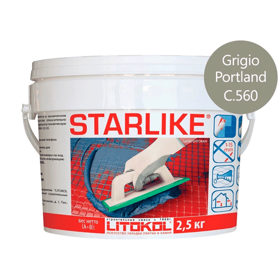 Затирка эпоксидная для швов Litokol Litochrom Starlike C.560 Grigio Portland (серый цемент) 2.5 кг