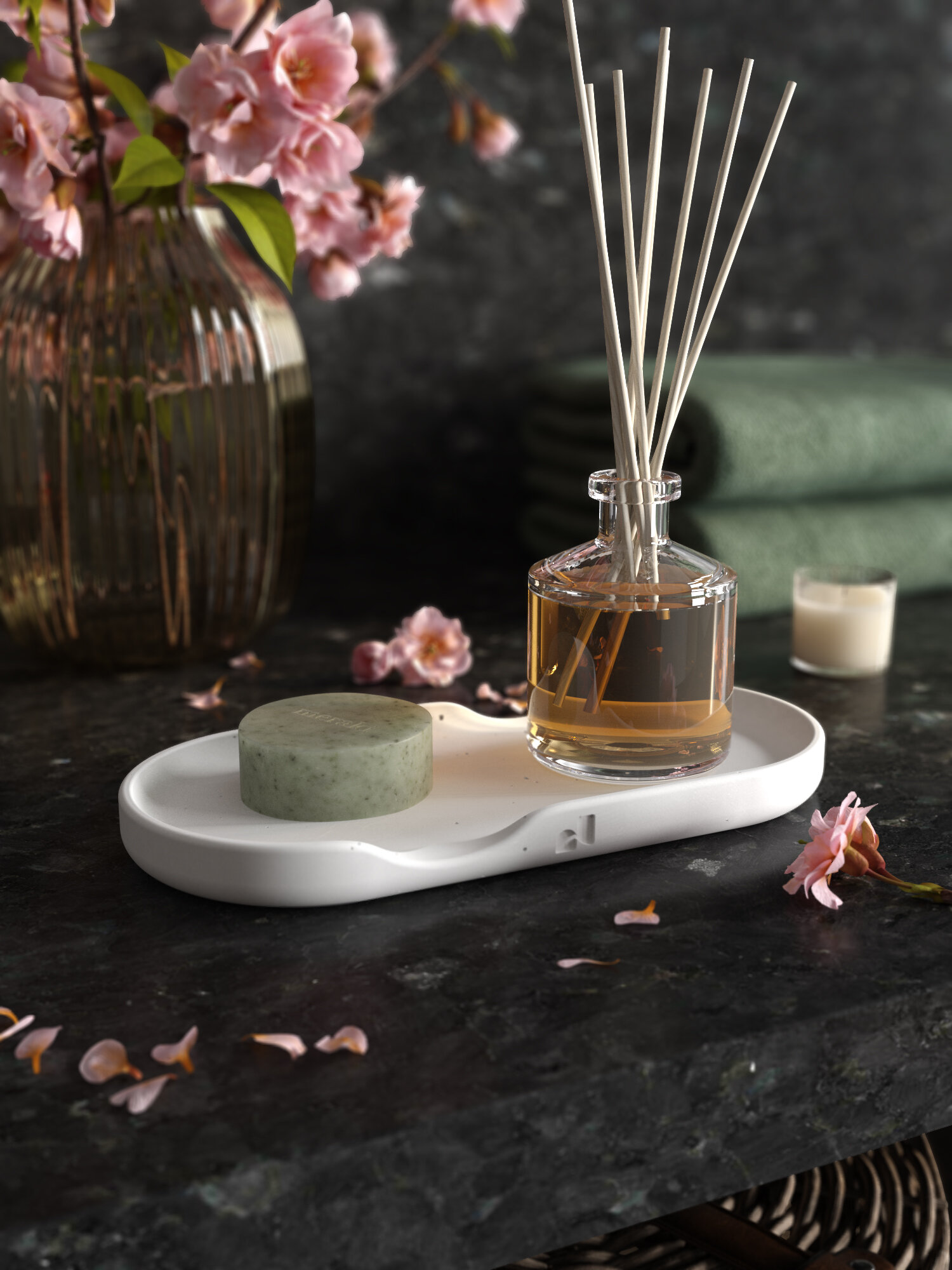 Поднос, декоративная подставка для хранения мелочей и косметики в ванной комнате "Bordeaux", 22х11 см, белый глянцевый