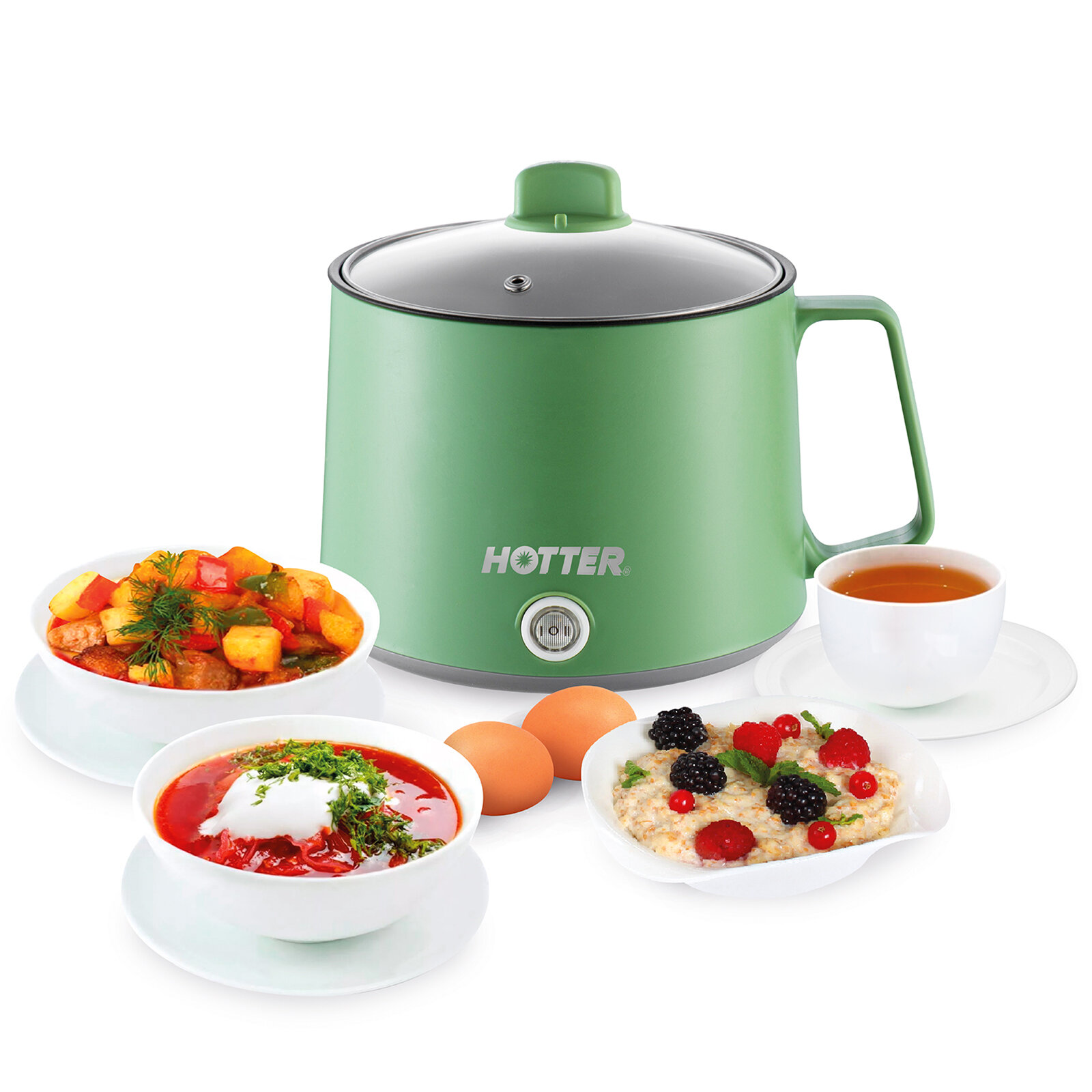 Кастрюля электрическая миниварка (мультиварка) HOTTER 1500мл, чаша из нерж. стали, 2 режима приготовления, для дома, дачи, офиса, путешествий, 600Вт