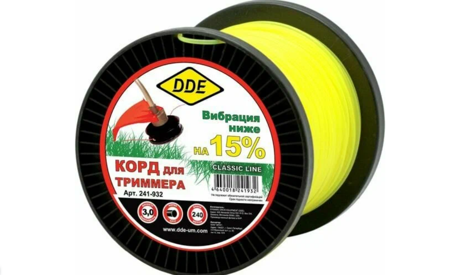 Леска для триммера DDE Classic Line 3.0mm x 240m Yellow 241-932