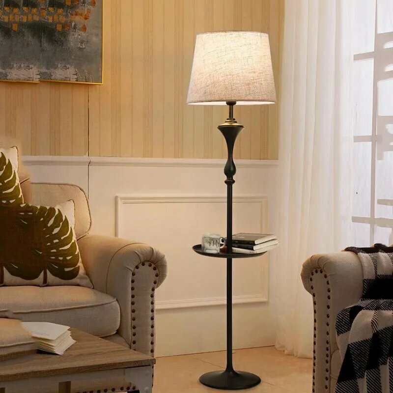 Напольный светильник из кованого железа с подносом E27, 18 Вт