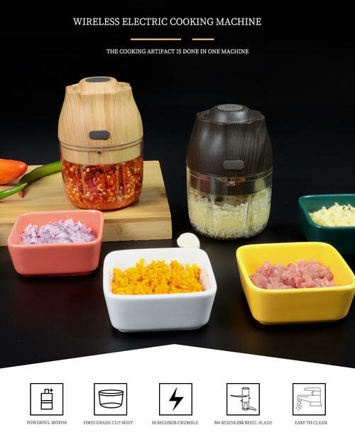 1 беспроводная дробилка для измельчения чеснока, измельчитель, микропроцессор для пищевых продуктов, измельчитель лука (деревянная) с кухонными гаджетами с зарядкой USB