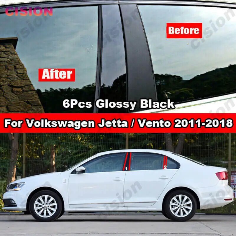 Заголовок: Накладка для оконной дверной колонны BC, столб для Volkswagen VW Jetta Vento A6 2011-2018, черная наклейка из углеродного волокна с зеркальным эффектом.
