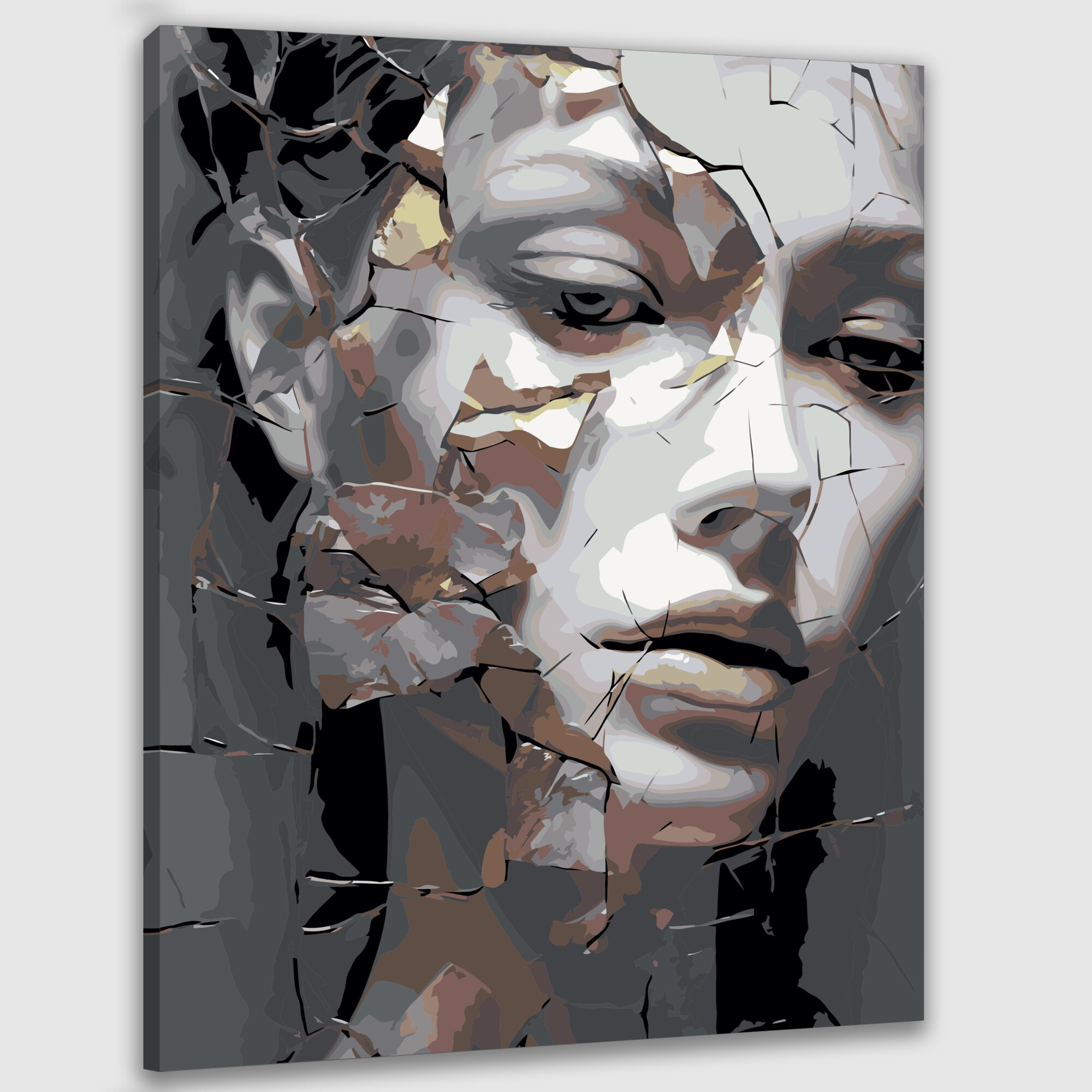 Картина по номерам 40x50 см, искусство, смешанная техника, кукольное лицо, разбитое зеркало, раздробленная личность