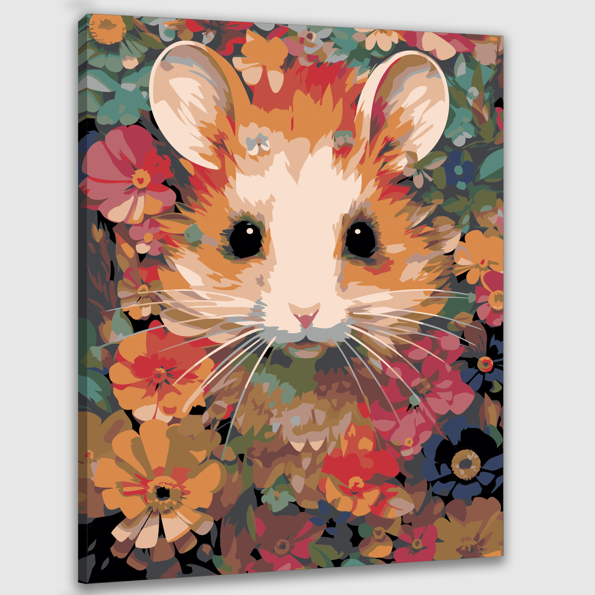 Картина по номерам 40x50 см, фотография, хомячок, царство красок, яркий фон, множество цветов, листва