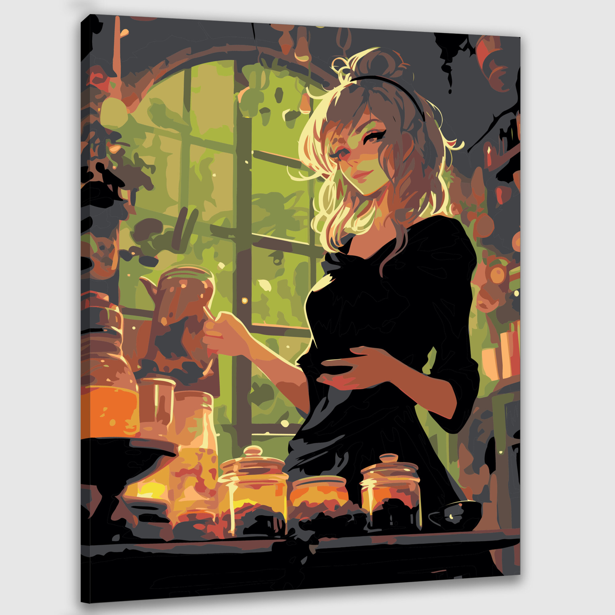 Картина по номерам 40x50 см, ведьма, кулинарный ритуал, эклектичная кухня, яркие волосы, богемный наряд