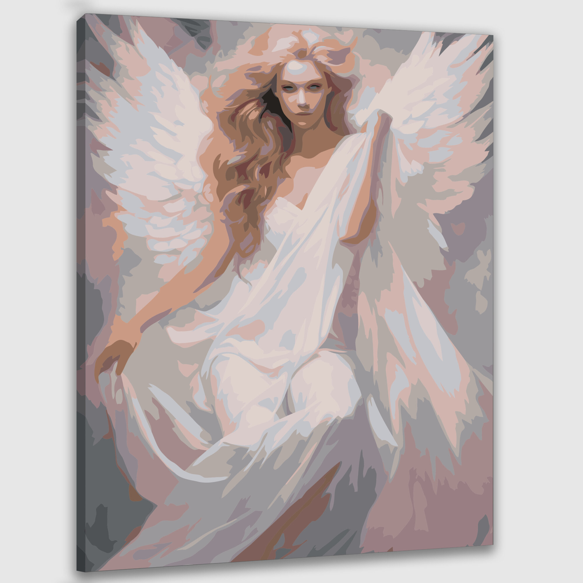 Картина по номерам 40x50 см, картина, масло, ангел, белые одежды, крылья, грация, небесный фон, пастельные тонны