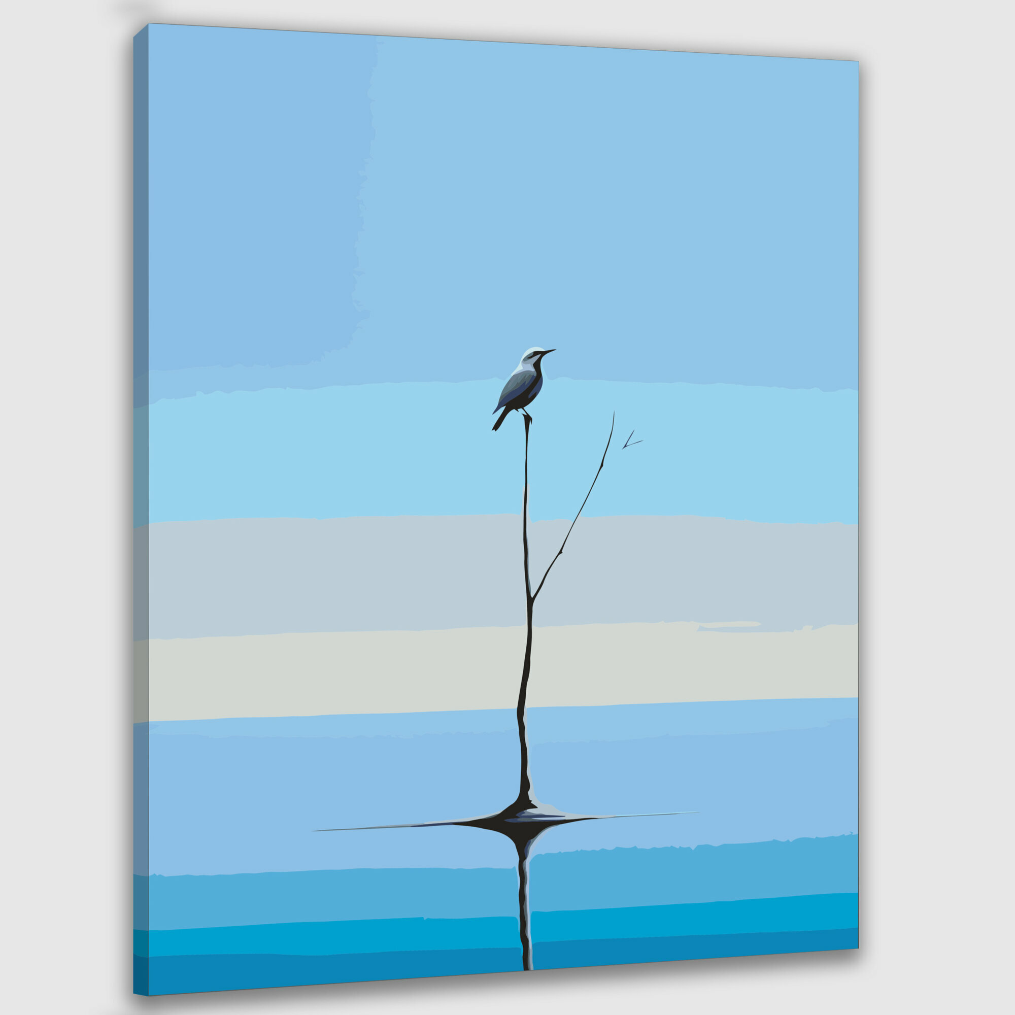 Картина по номерам 40x50 см, акриловая картина, птица, ветка, голубое небо, минимализм, природа, простая композиция