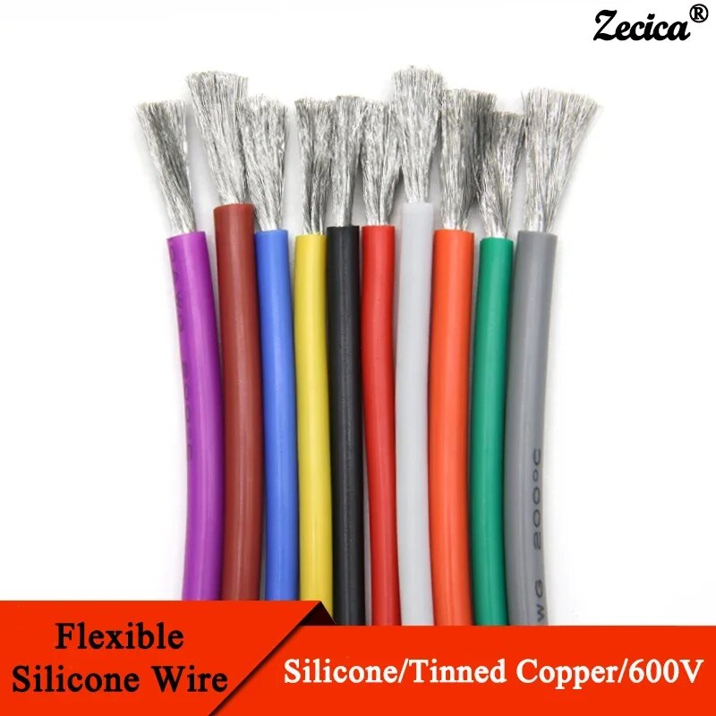 Термостойкий силиконовый кабель 1/5 м UL Silicone wire 20AWG, серый, 1 Meter