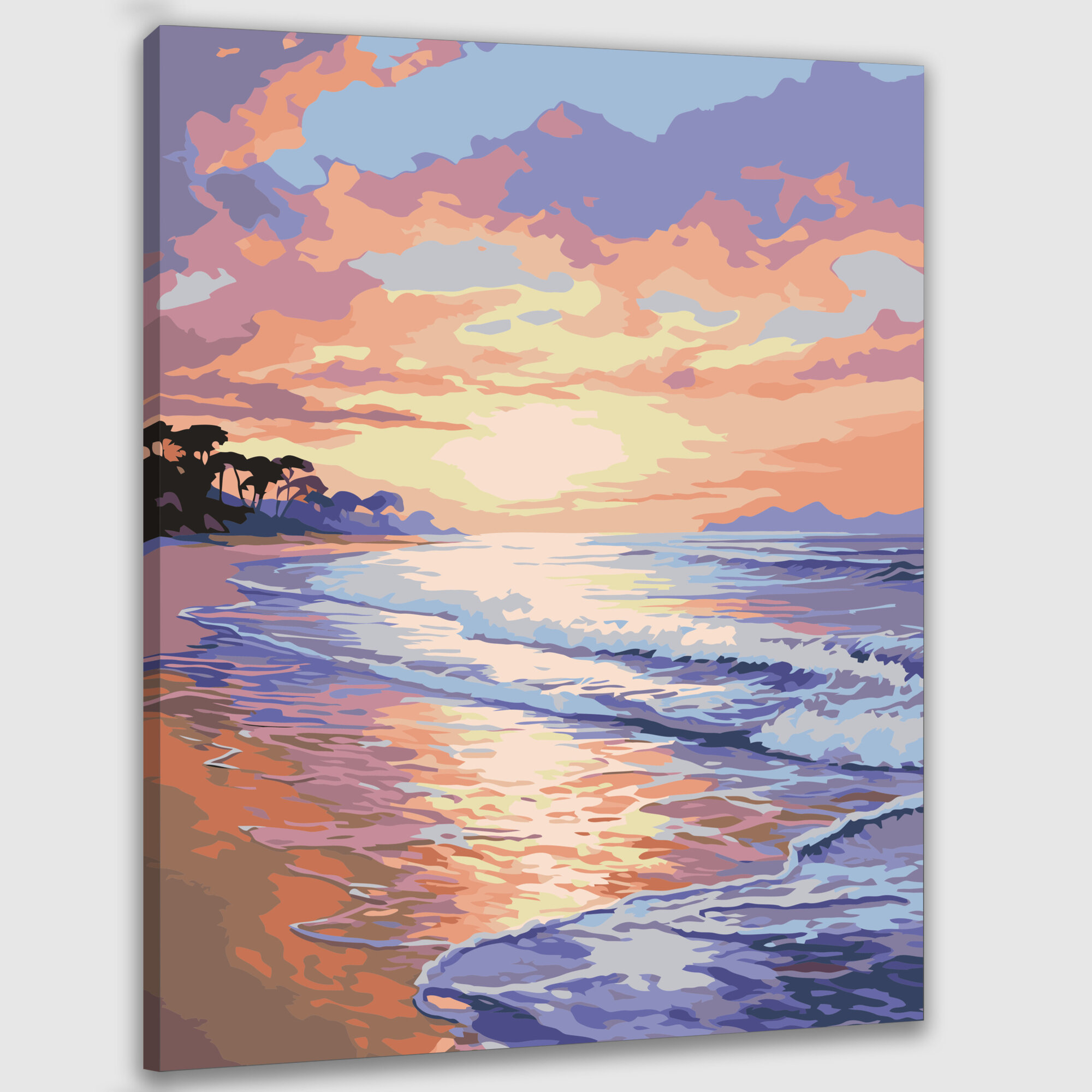 Картина по номерам 40x50 см, фотография, пляж, закат, классическая картина, Ван Гог, оттенки, оранжевый, розовый