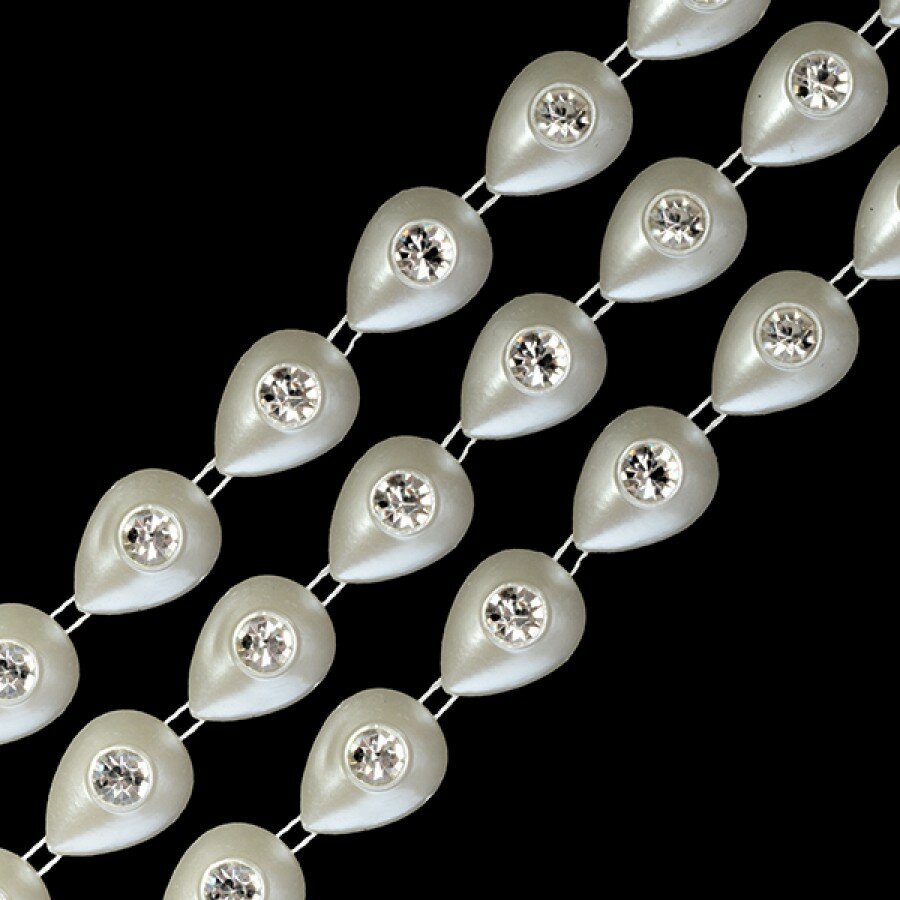 Бусины на нитях со стразами ABS-55 бусины 12х15мм, стразы ?5мм уп. 9,14м