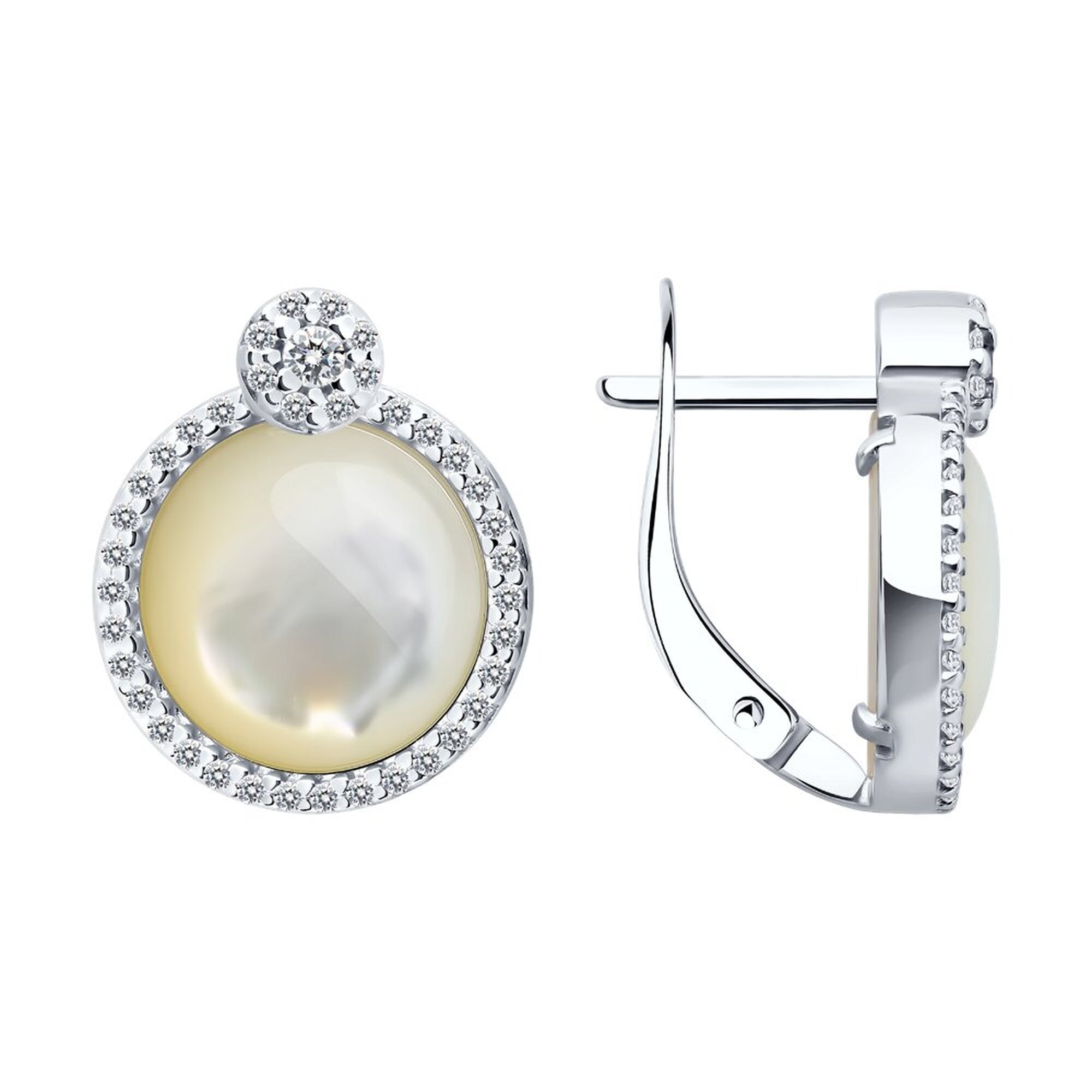 Серьги, серебро, 925 проба, родирование, фианит, перламутр