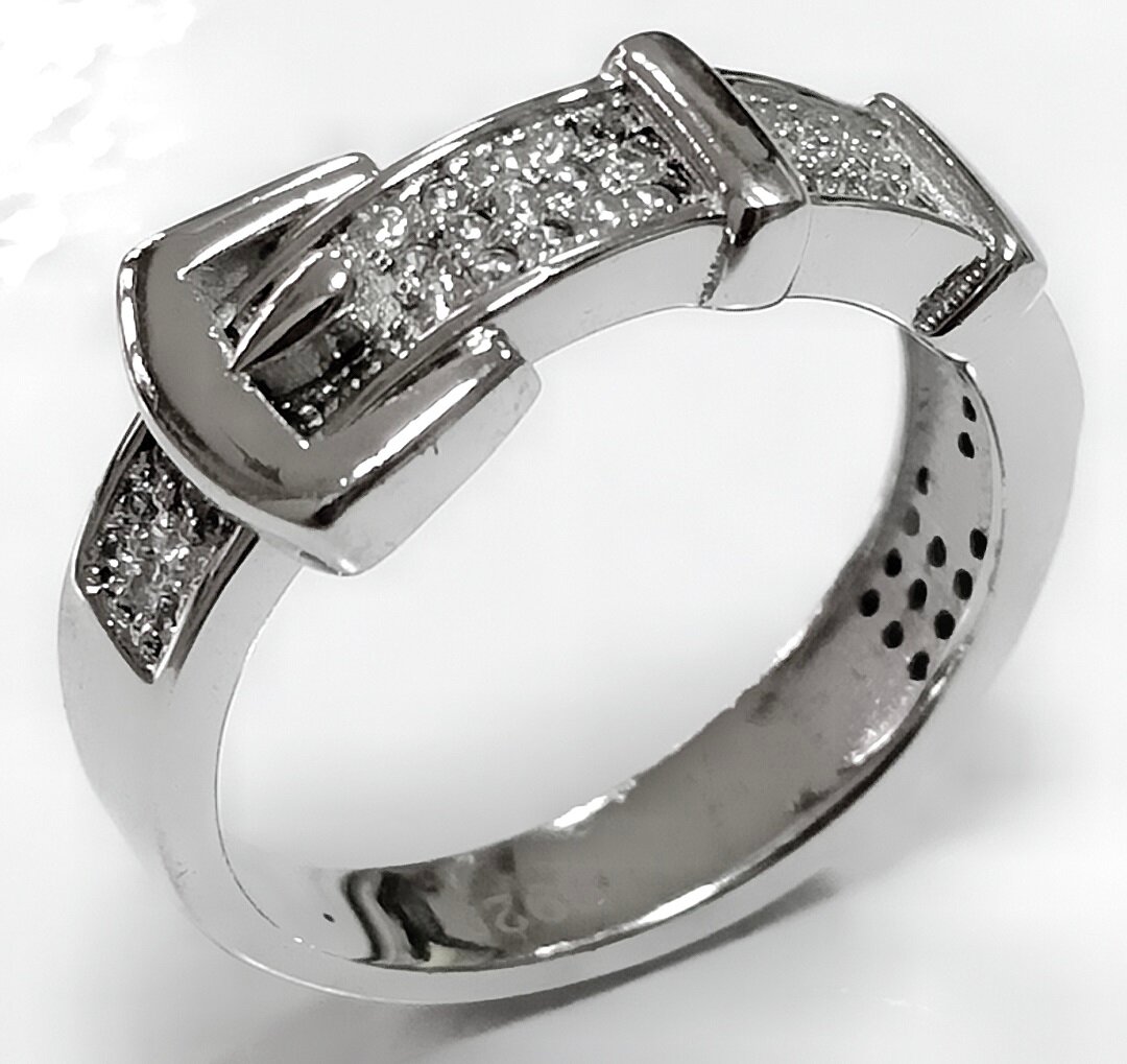 Кольцо, серебро, 925 проба, родирование, фианит