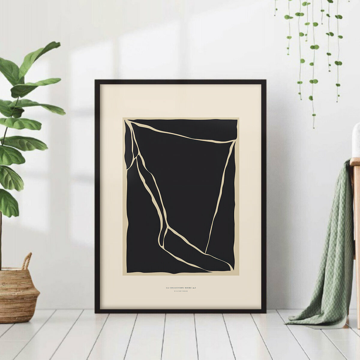 Постер "Черная абстракция прямоугольник рисунок" 50x70 в черной рамке для интерьера на стену
