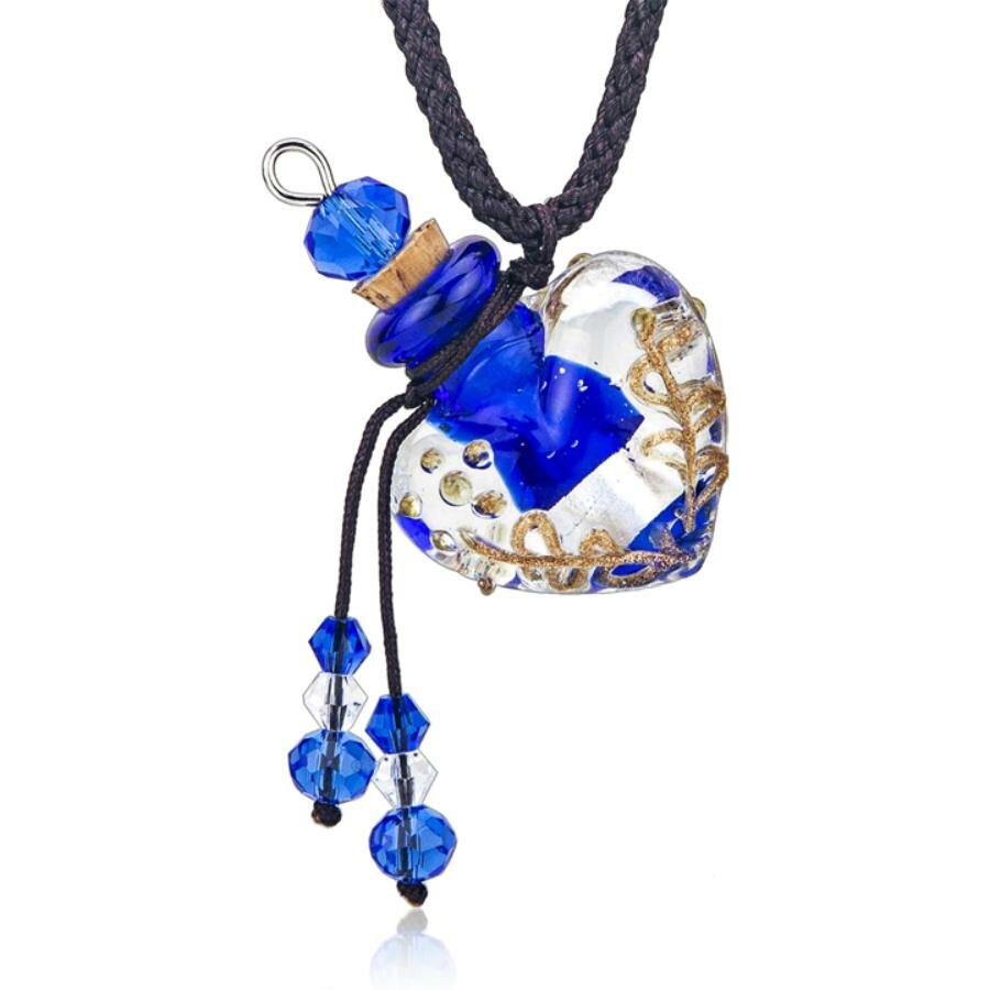 Аромакулон из стекла сердце, на шнурке, цвет синий, 1 шт.