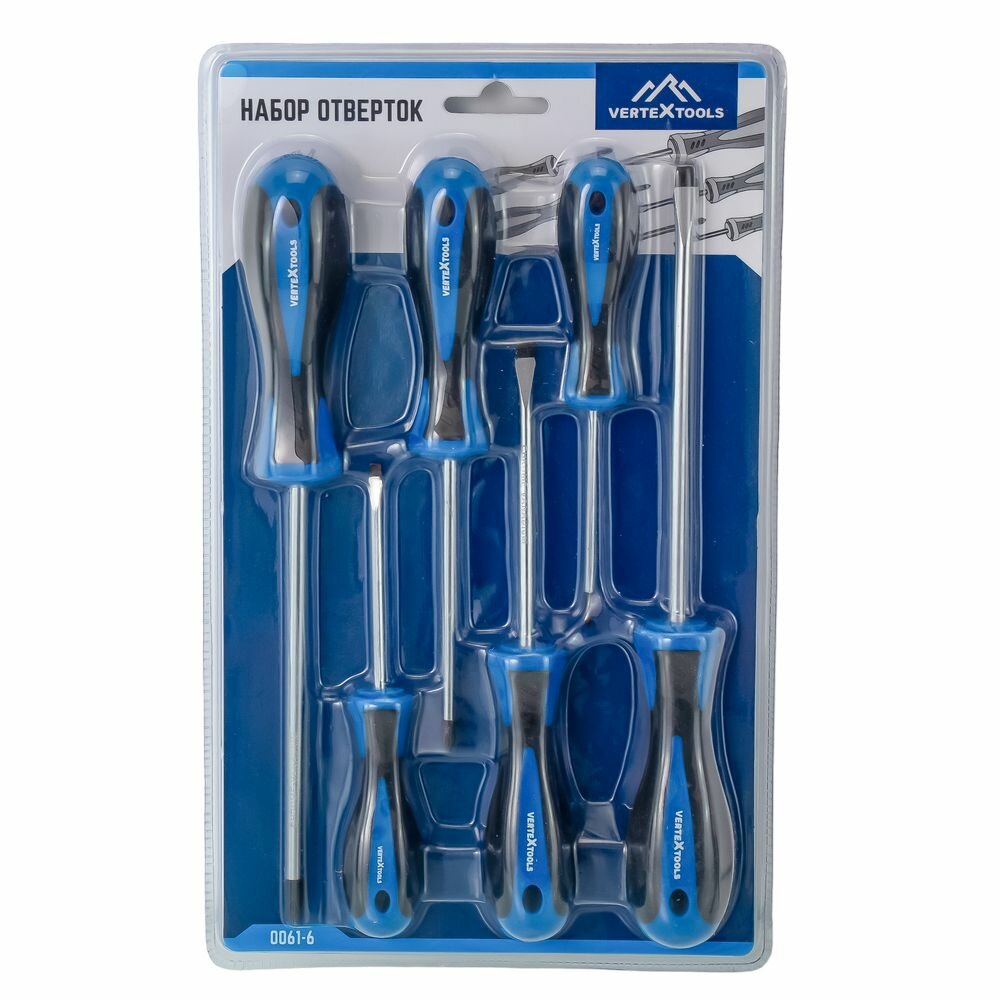 Набор отверток VertexTools 0061-6, хромованадиевая сталь, магнитный наконечник, 6 шт — фото 1