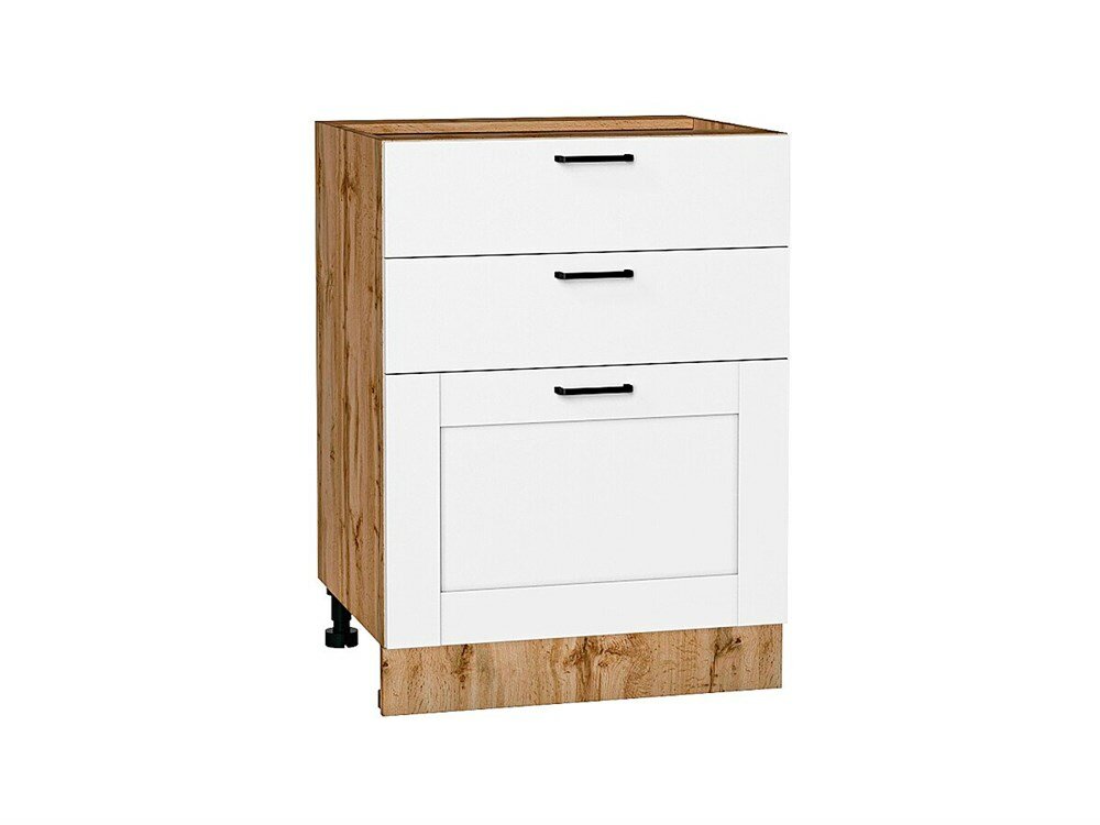 VVT Шкаф нижний с 3-мя ящиками Лофт Дуб Вотан, Super White, 600 В*Ш*Г 816*600*480, фасад МДФ Super White, корпус Дуб Вотан Super White