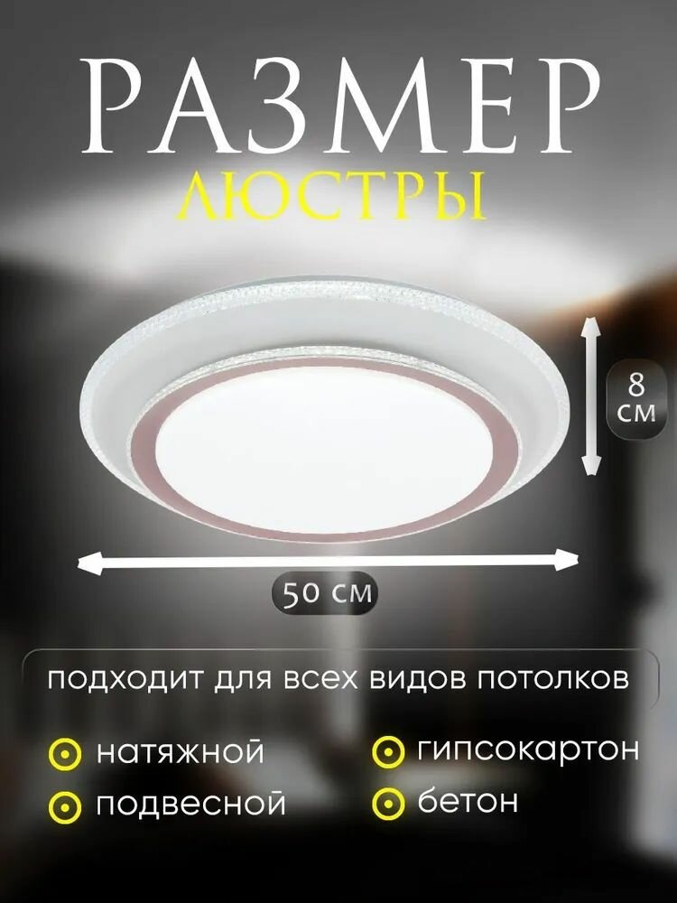 Потолочная Светодиодная LED Люстра Круглая. Дизайнерский Современный Светильник На Кухню и в Спальню, Зал и Гостиную, Детскую и Коридор, Комнату и Прихожую. 120вт