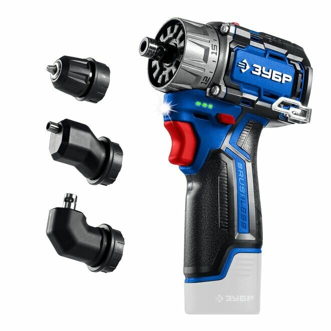 Дрель-шуруповерт бесщеточная, Профессионал, ЗУБР комби, 12 В, 45 Нм, 3 насадки-патрона, без АКБ