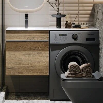 Тумба с раковиной Aqwella Terra 53 L, подвесная, под стиральную машину, дуб балтийский