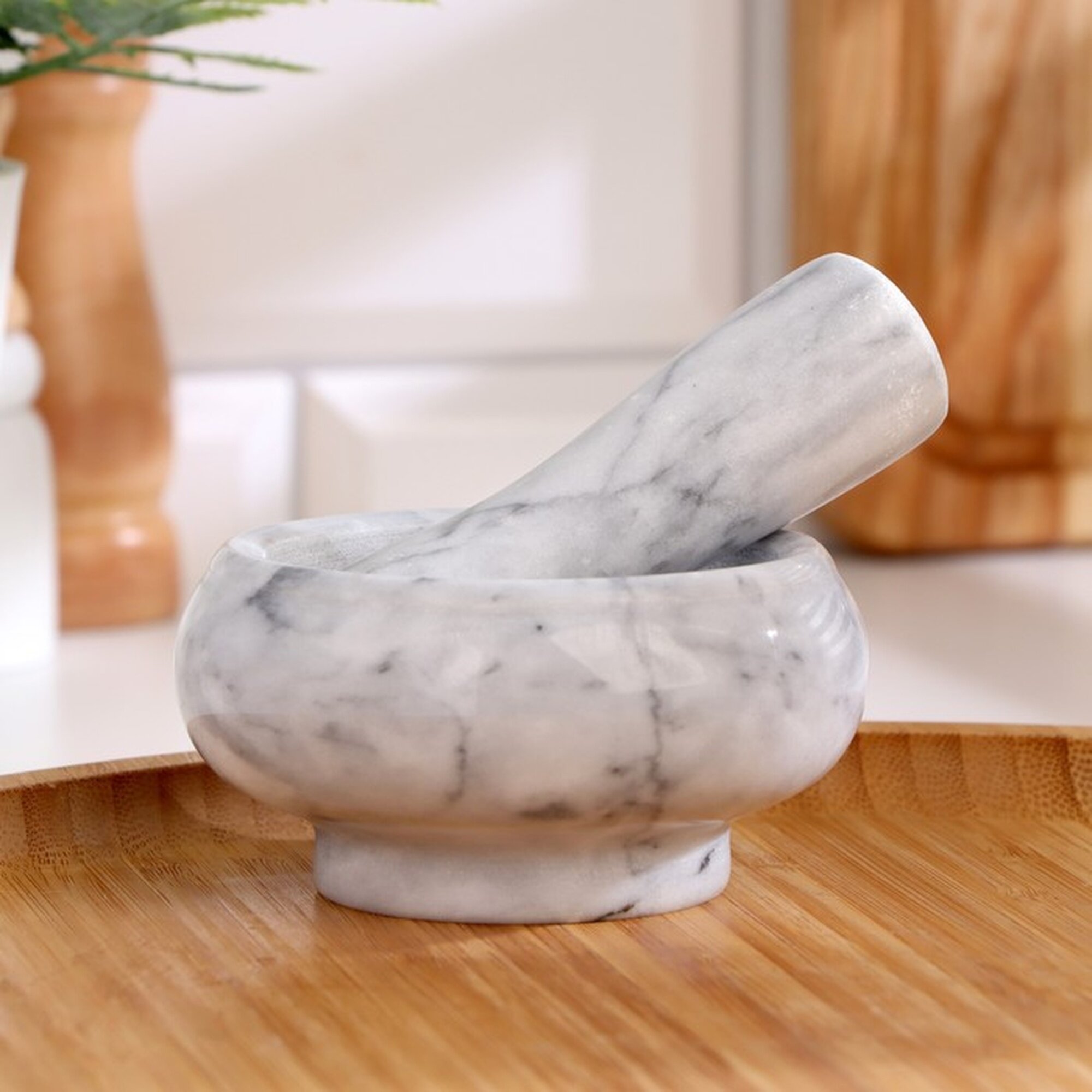 Ступка с пестиком, 75 мл, 5 см, камень, белая