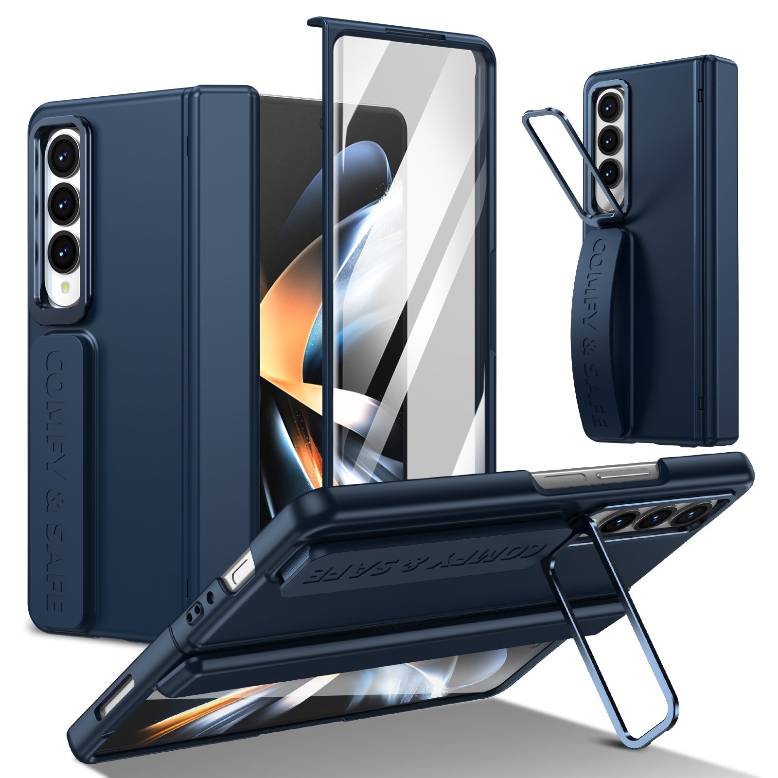 Подходит для Samsung Galaxy Z Fold3 / Самсунг Галакси Z Fold3 Чехол для смартфона, складной подставкой для телефона и защитной пленкой для экрана, Z Fold3