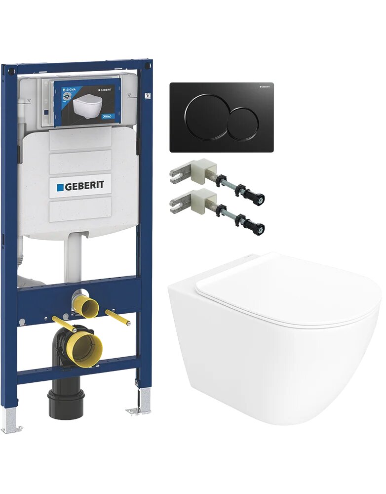 Комплект Унитаз подвесной STWORKI Готланд S13401WH / Инсталляция Geberit Duofix UP 320 111.300.00.5 / Кнопка черная, Крепления к стене