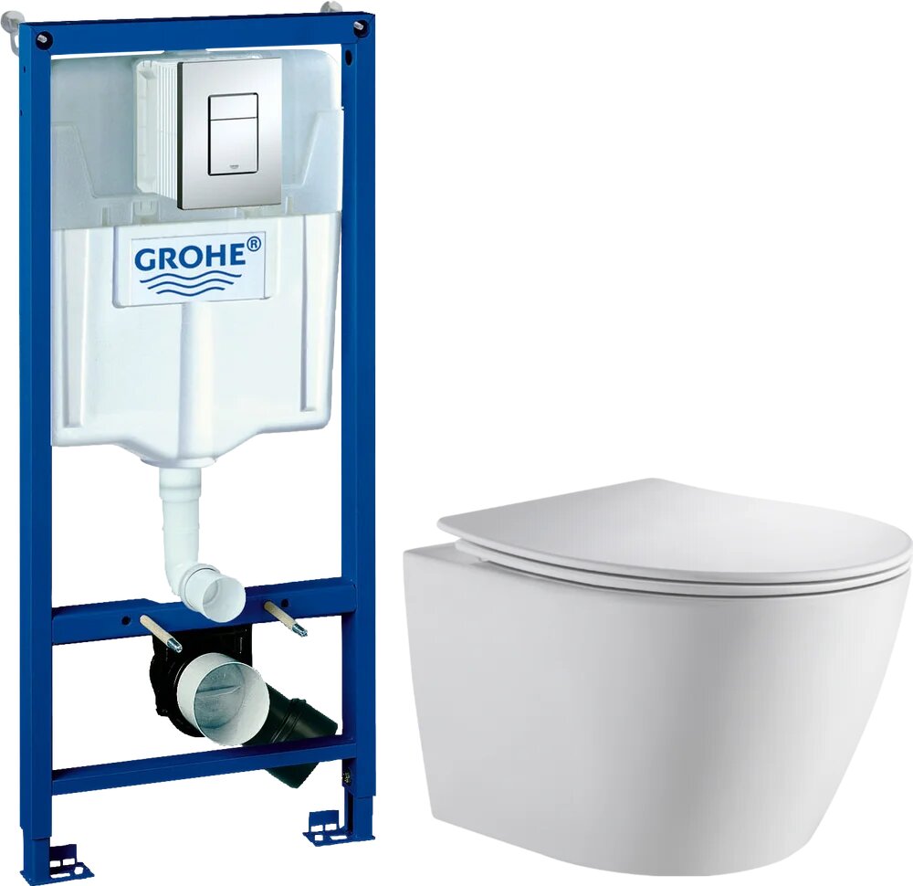 Комплект 2 в 1 Унитаз подвесной Orange C07 C07-150W / Инсталляция с кнопкой Grohe Rapid SL 38772001 цвет хром