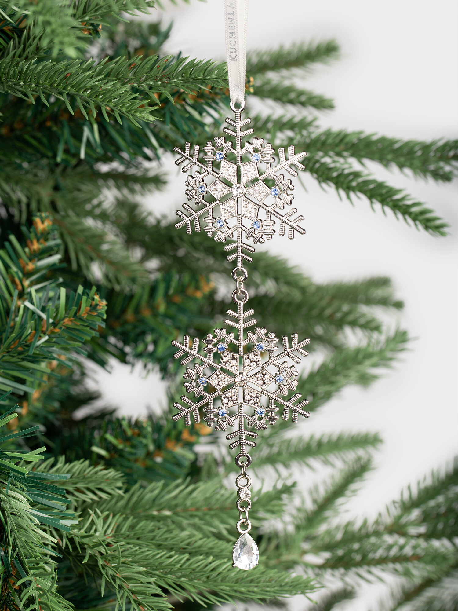 Игрушка елочная, 8 см, металл/стразы, серебристая, Снежинки, Figure christmas